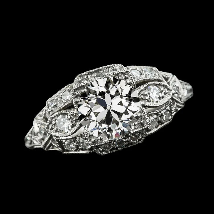 Anniversary Round Old Mine Cut Natural Earth Mined Diamond Ring Vintag ...