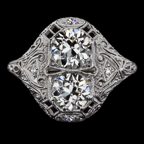 Antique Style Round Old Mine Cut Real Diamond Ring 3.50 Carats Filigre ...