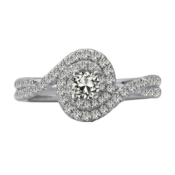 Halo Round Old Cut Genuine Natural Earth Mined Diamond Ring Twisted Sh ...