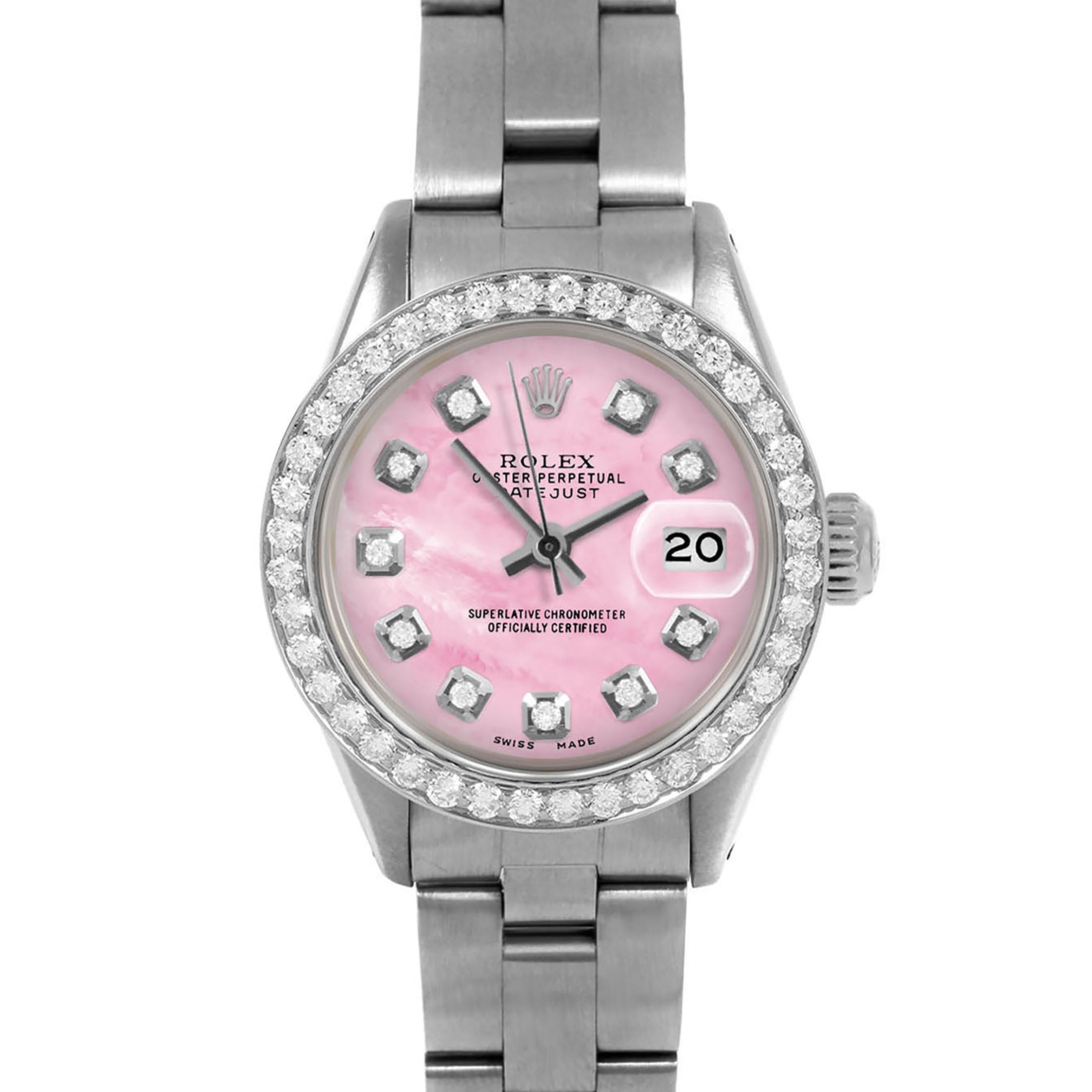 Ladies Datejust Rolex 26 mm Pink Mother Of Pearl Diamond Dial Stainles ...