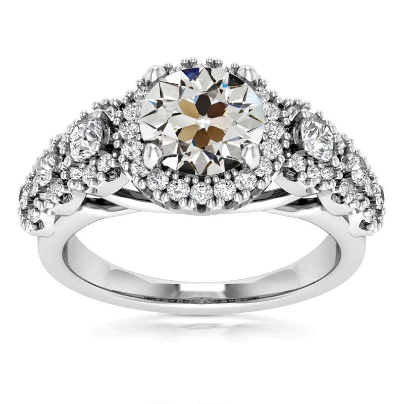 Old Miner Real Natural Earth Mined Diamond Halo Ring Cathedral Set Gol ...