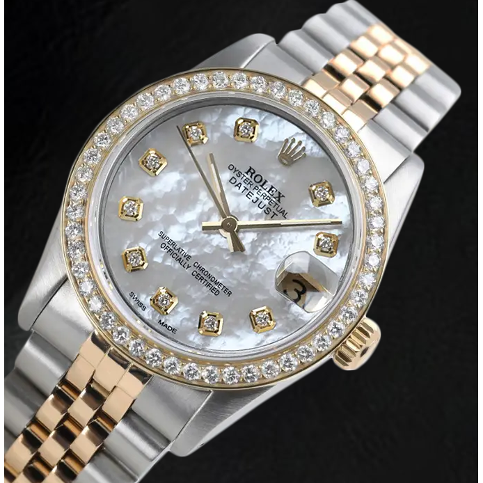 Rolex Datejust 31 mm White Mother Of Pearl Diamond Dial Two Tone Watch ...