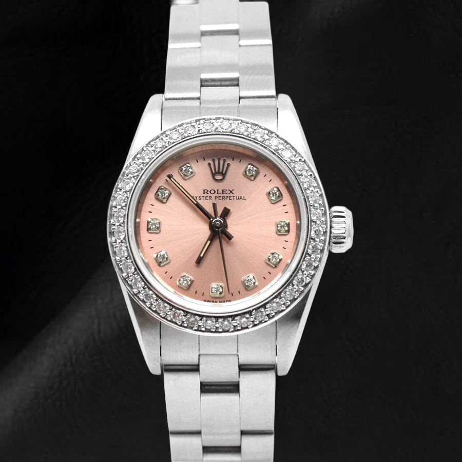 Rolex Oyster Perpetual Pink Diamond Dial 24 mm Stainless Steel Watch ...