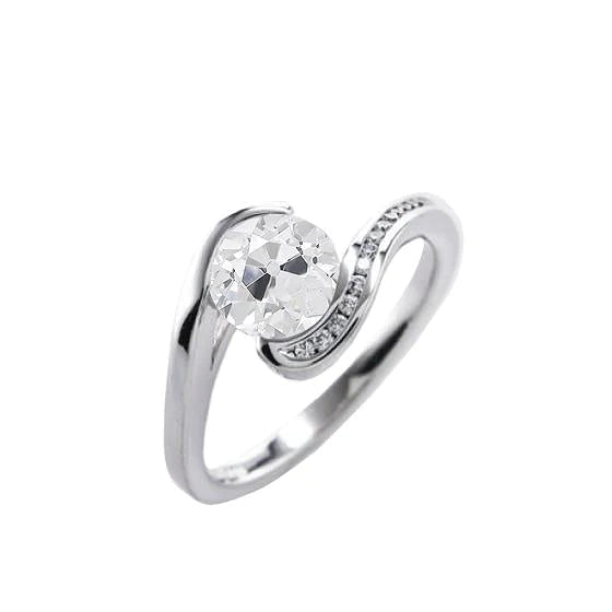 Round Old Mine Cut Real Natural Earth Mined Diamond Ring Twisted Style ...