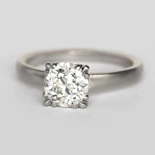 Solitaire Round Old Mine Cut Real Diamond Ring Triple Prong 1.75 Carat ...