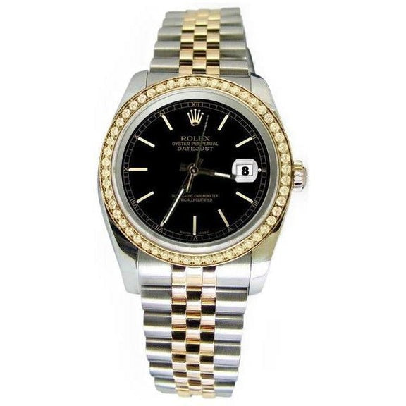 Stick Dial Solid Gold & Steel Rolex Datejust Watch Diamond Bezel QUICK ...