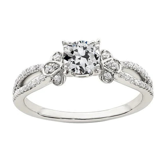 Wedding Ring Old Mine Cut Natural Earth Mined Diamond Gold Split Shank ...