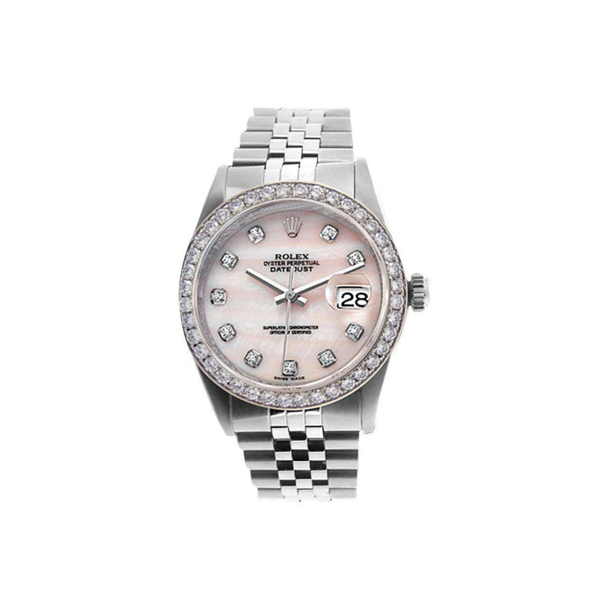 Rolex Date Just Gents Watch Mother Of Pearl Pink Mop QUICK SET ...