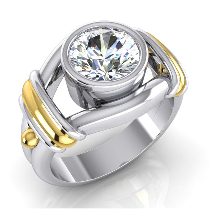 Two Tone Natural Earth Mined Diamond Solitaire Mens Ring Bezel Set 2 C ...