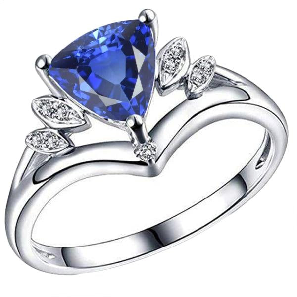 Gemstone Sapphire Fancy Ring 2 Carats Trillion Cut 14K Gold Jewelry ...